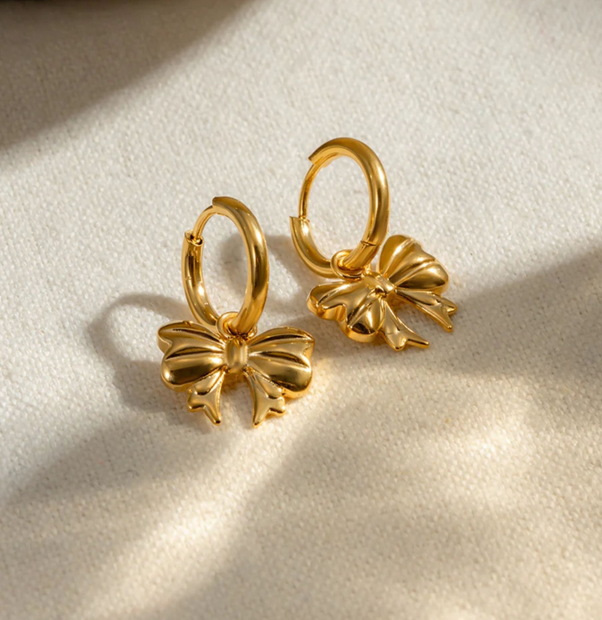 Cute bow earrings for women 18K gold plated earrings Ribbon of summer